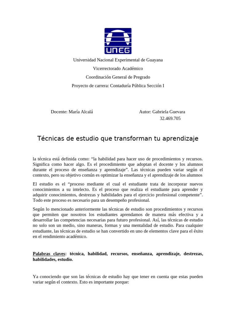 Técnicas de Estudio para el Éxito Académico | PDF | Habilidades de ...