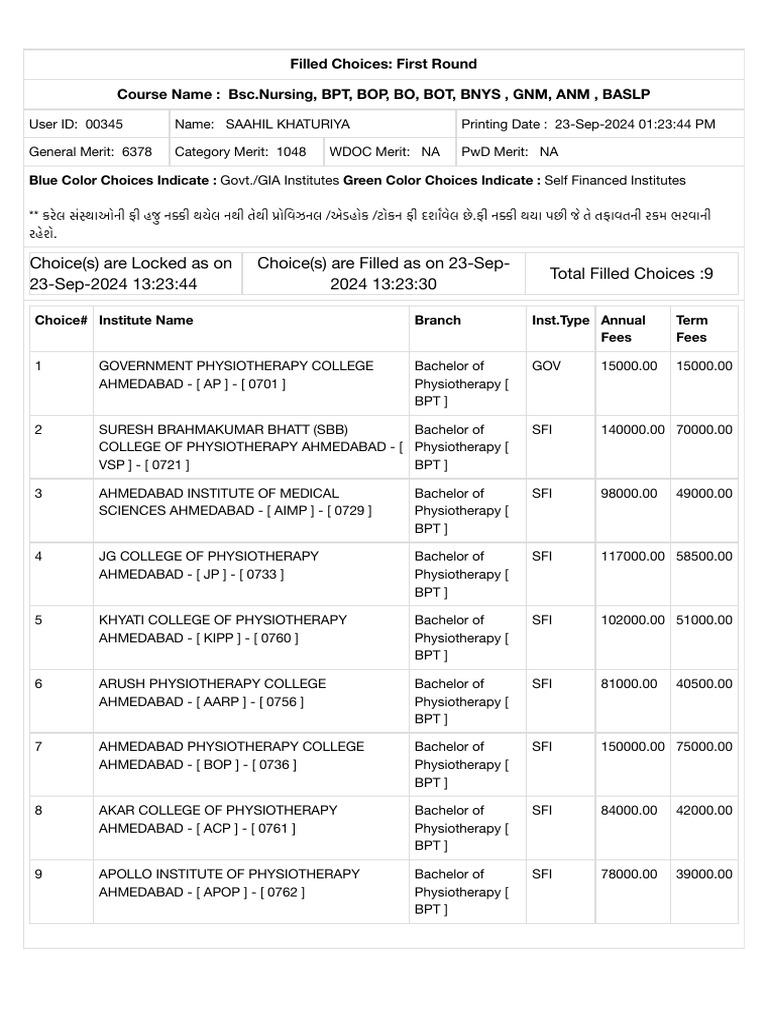 Medadmgujarat.ncode.in:NUR:Candidate:Choice Display.aspx | PDF