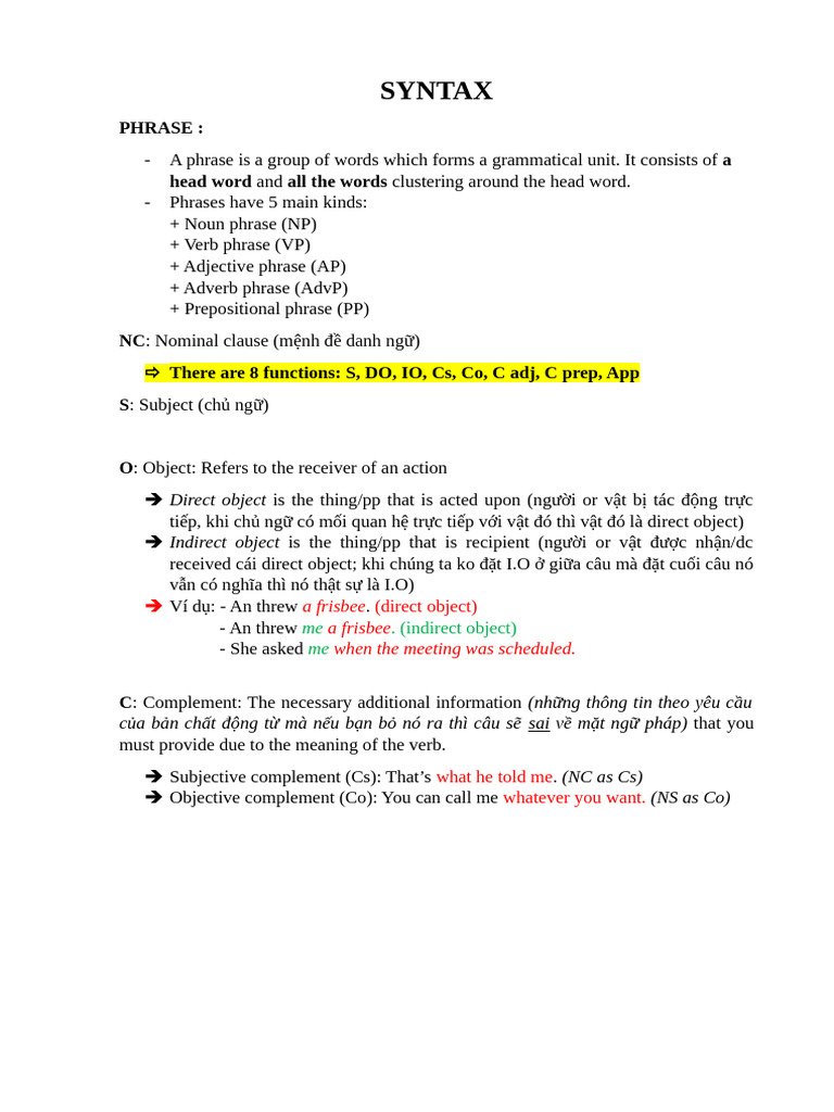 Syntax - Ghi Chép Bài Giảng | PDF