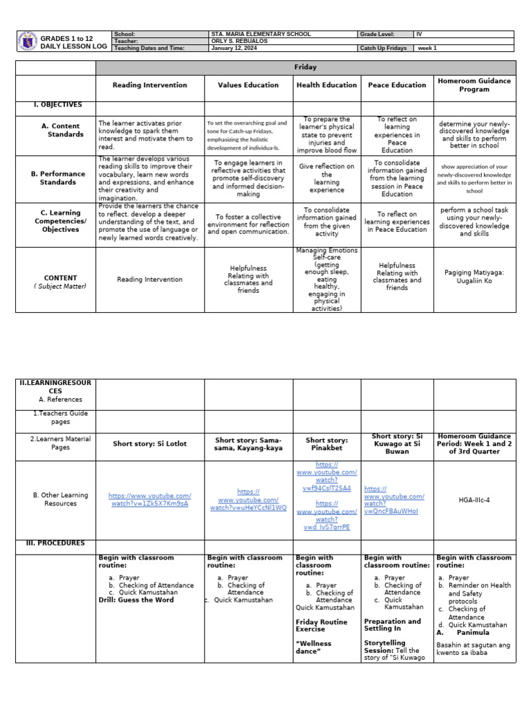 DLL Catch Up Friday Week 1 | PDF | Learning | Cognition