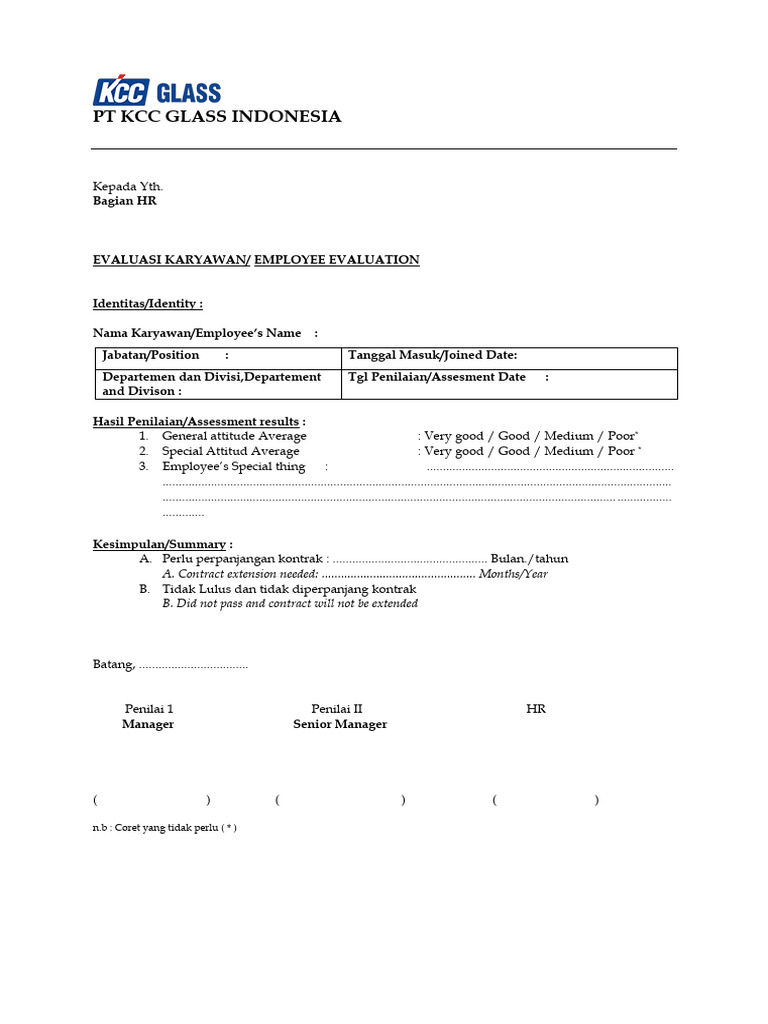 Form Penilaian Karyawan KCC | PDF