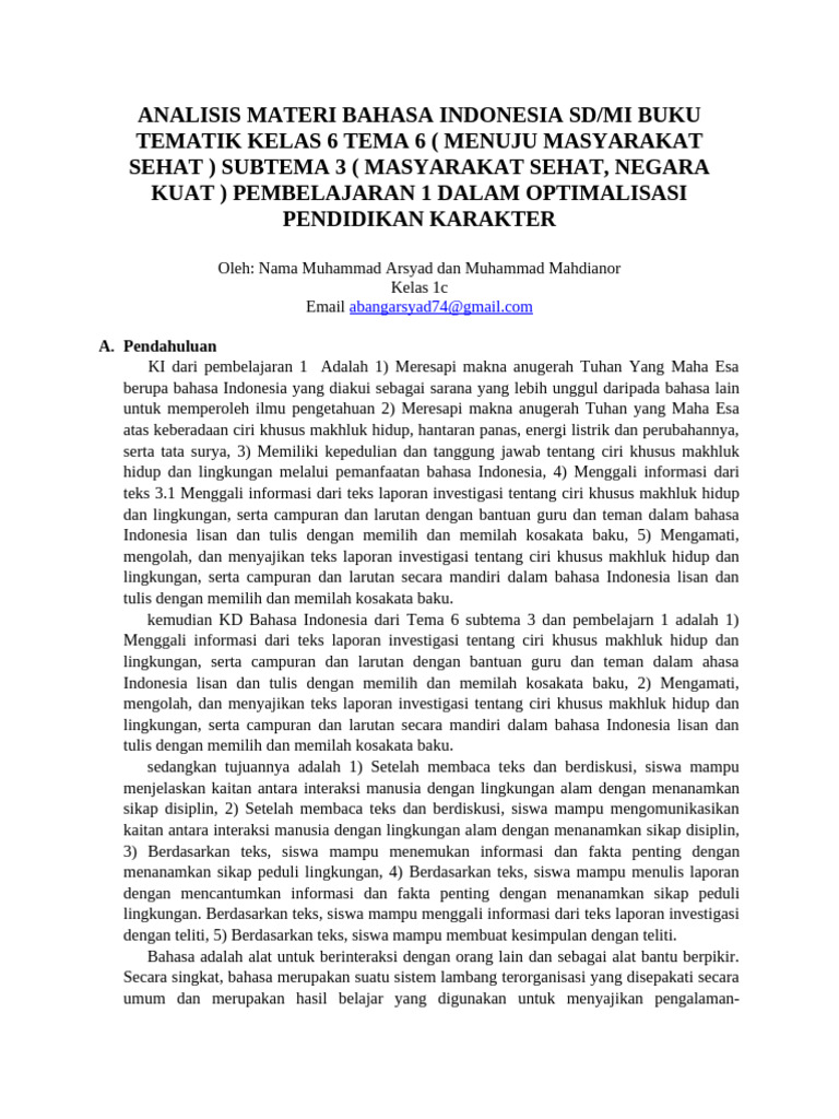 Analisis Materi Bahasa Indonesia SD, Mi Kel.12 | PDF