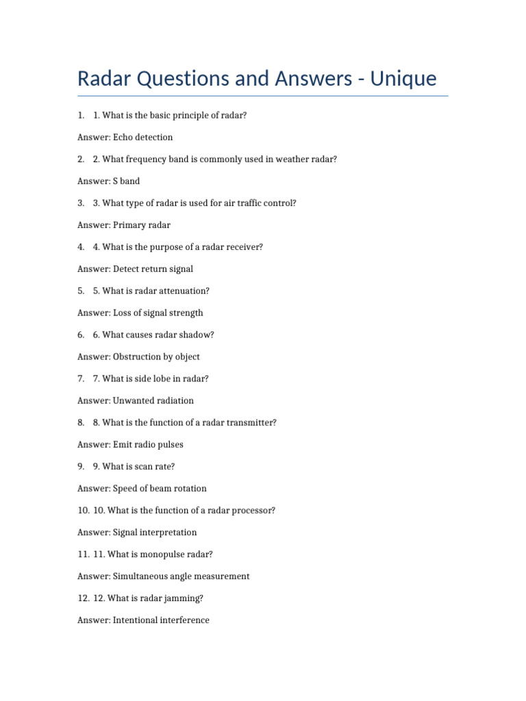 Unique Radar Questions and Answers | PDF | Radar | Lidar
