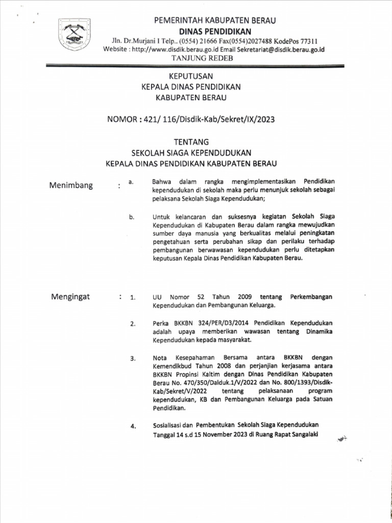 SK SSK - Dinas Pendidikan Kab. Berau 2023 | PDF
