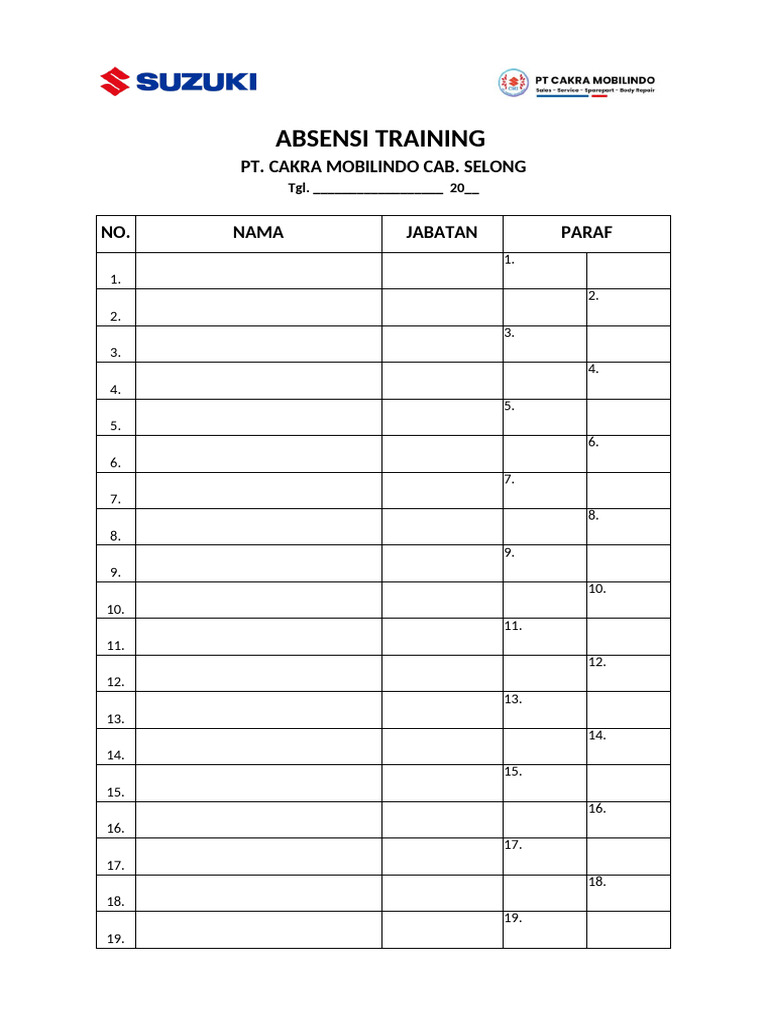 Absensi Training | PDF