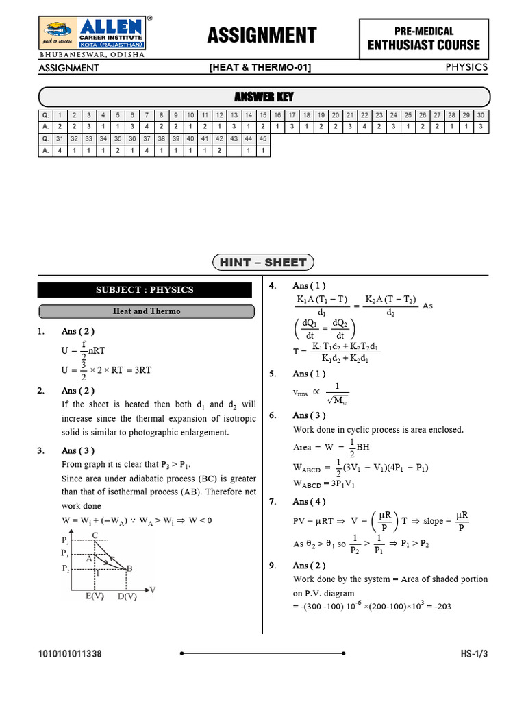 16 Assignment#16 Heat & Thermo-01 Hs | PDF | Transparent Materials | Continuum Mechanics