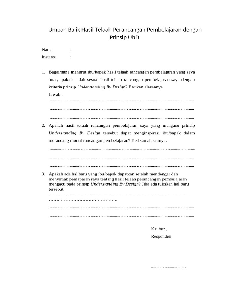 Umpan Balik Hasil Telaah Perancangan Pembelajaran Dengan Prinsip UbD | PDF