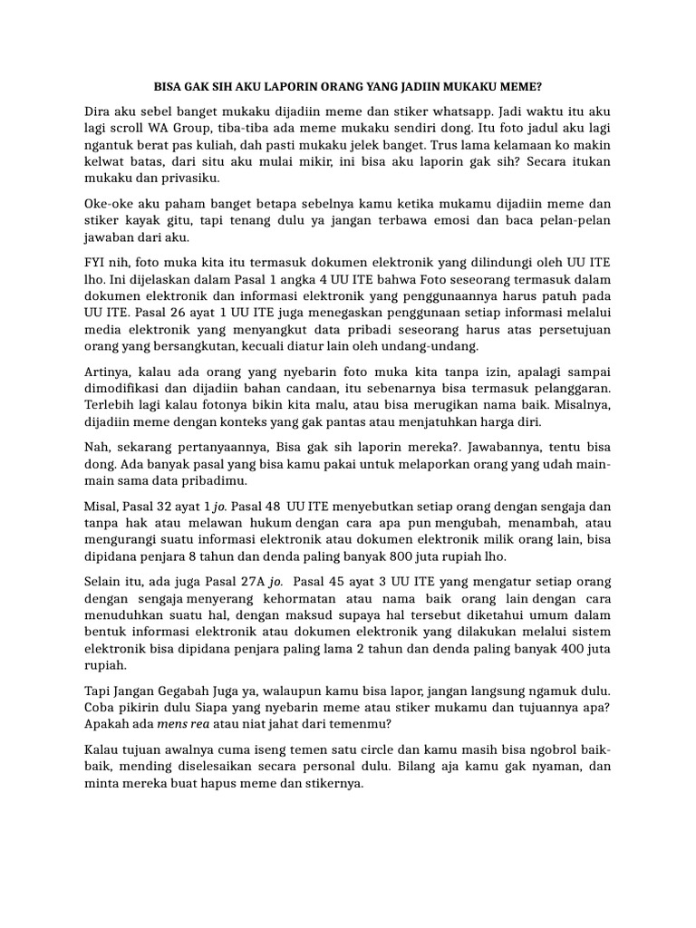 Bisa Gak Sih Aku Laporin Orang Yang Wajahku Jadi Meme Revisi | PDF