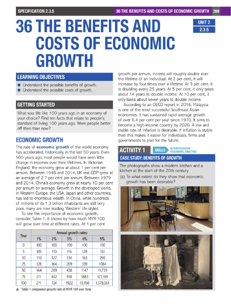 Costs and Benefits of Economic Growth - Textbook Pages | PDF