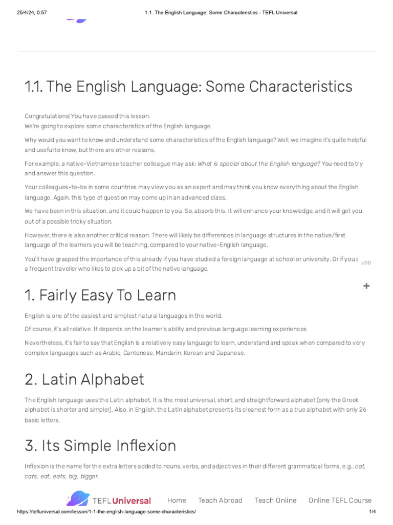 Characteristics of the English Language | PDF | English Language | Word