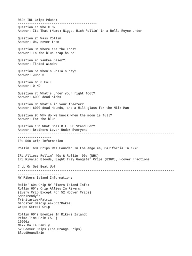 R60s IRL Crips Pdubs | PDF