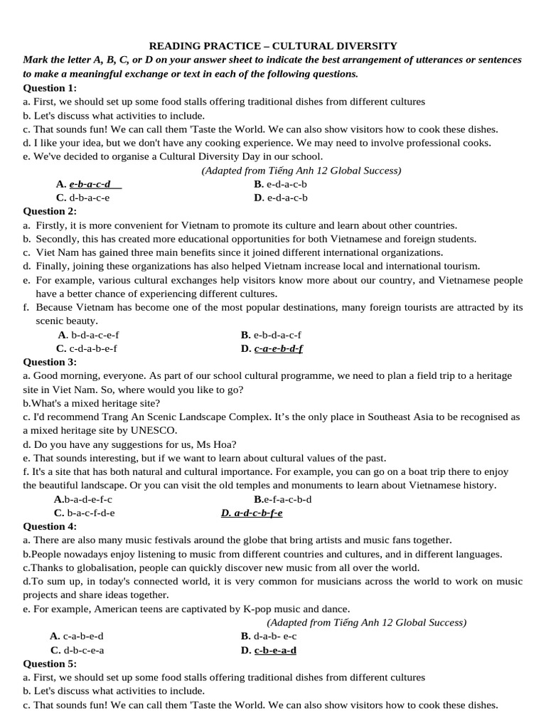 Reading Practice Cultural Diversity | PDF | Employee Retention ...