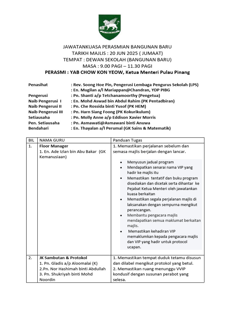 Jawatankuasa Perasmian Bangunan Baru | PDF