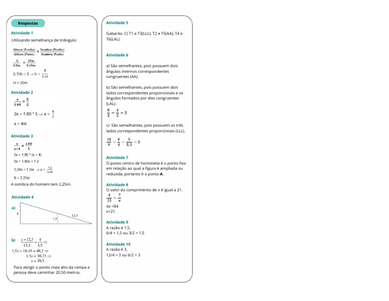 2a SERIE MATEMATICA SEMANA 2 Gabarito | PDF