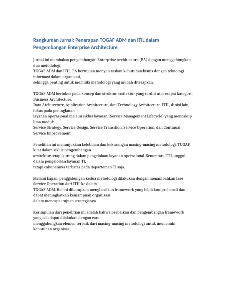 Rangkuman Jurnal TOGAF ITIL | PDF