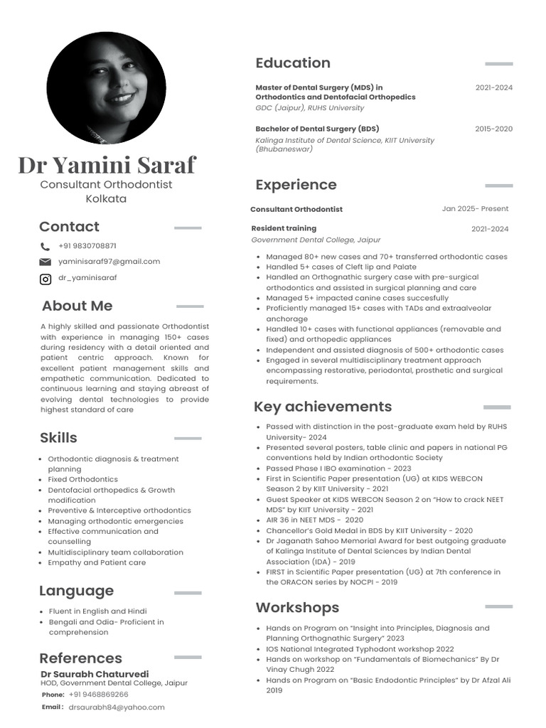 CV Resume - Yamini PDF | PDF | Orthodontics | Dentistry