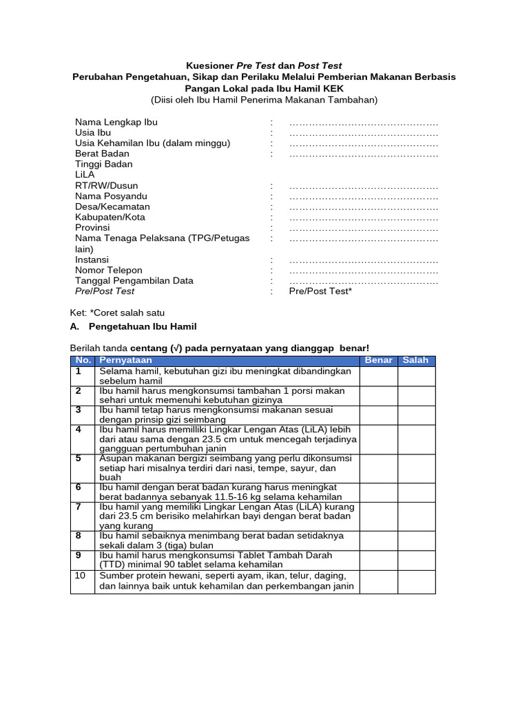 Kuesioner Pengetahuan, Sikap,Dan Perilaku 2101022 | PDF