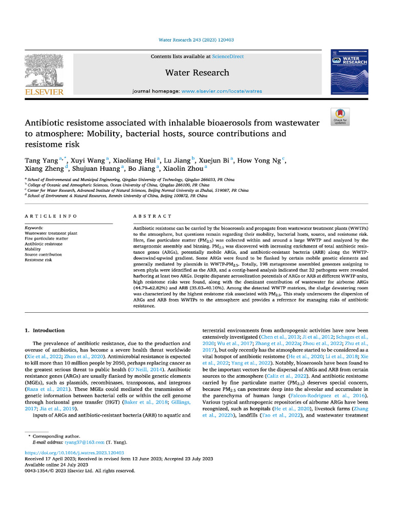 Antibiotic Resistome Associated With Inhalable Bioaerosols From ...