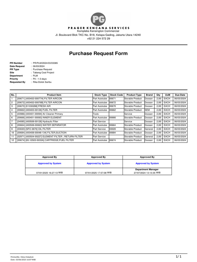 Purchase Request Printout-Jg | PDF | Liquids | Filtration