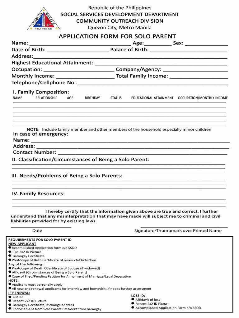 Solo Parent Application Form Copy | PDF