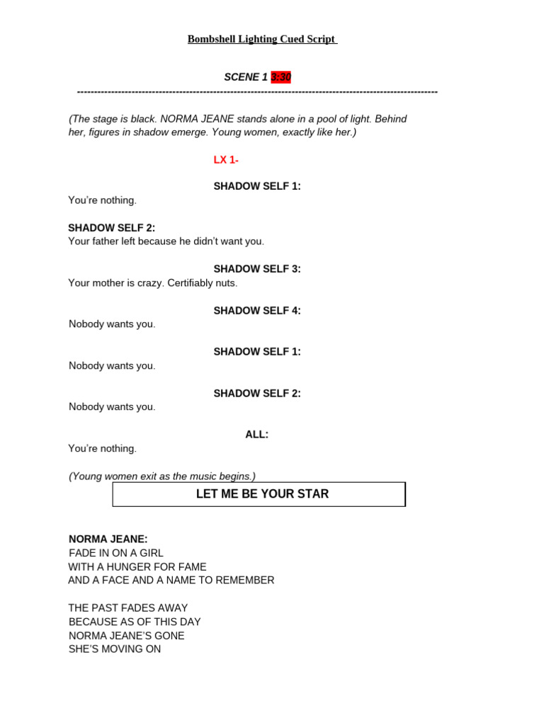 Bomb - Lighting Cued Script | PDF | Marilyn Monroe