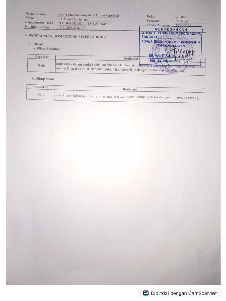 Nilai Rapot Semester 1-5 | PDF