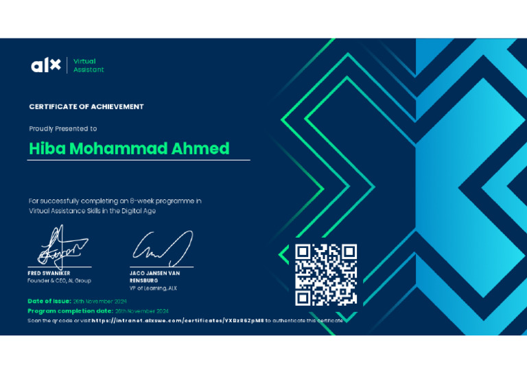 Alx Virtual Assistant Certificate | PDF