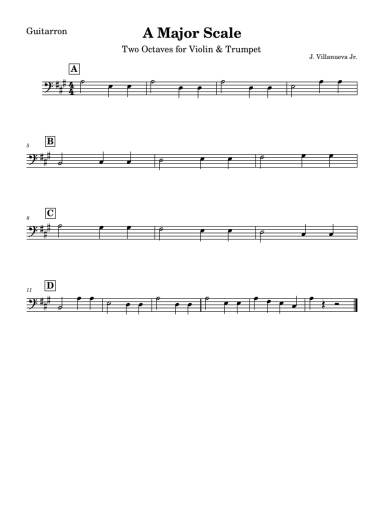 A Major Scale in Two Octaves-Guitarron | PDF