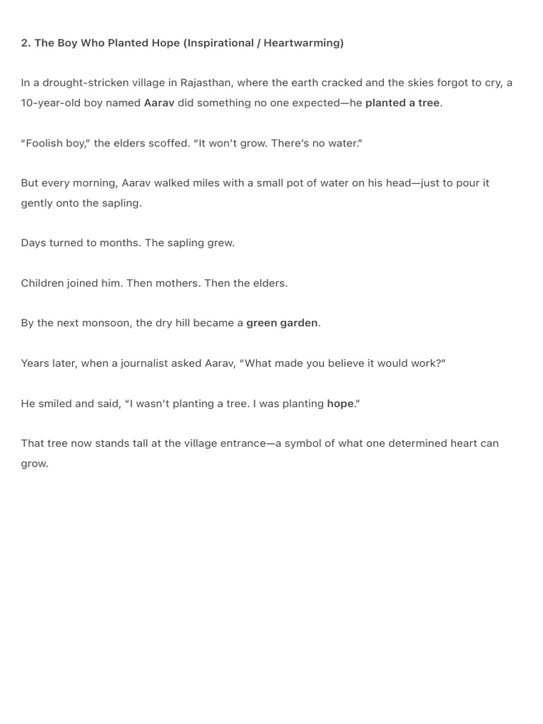 The Boy Who Planted Hope (Inspirational: Heartwarming) | PDF