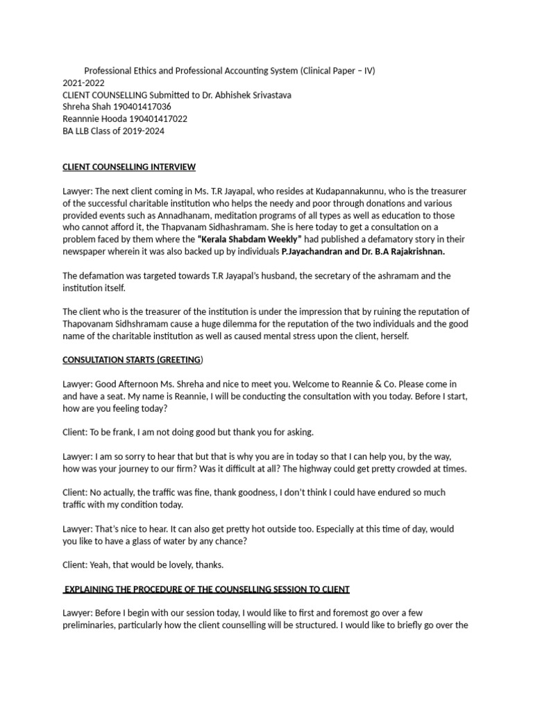 Client Counseling Script (PEPA) | PDF | Defamation | Damages