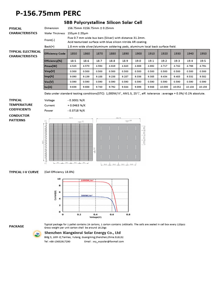 5BB Polycrystalline Solar Cell Specs | PDF | Glass Applications | Materials