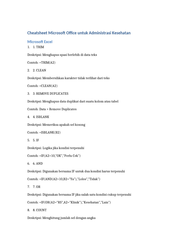 Cheatsheet Microsoft Office Kesehatan | PDF