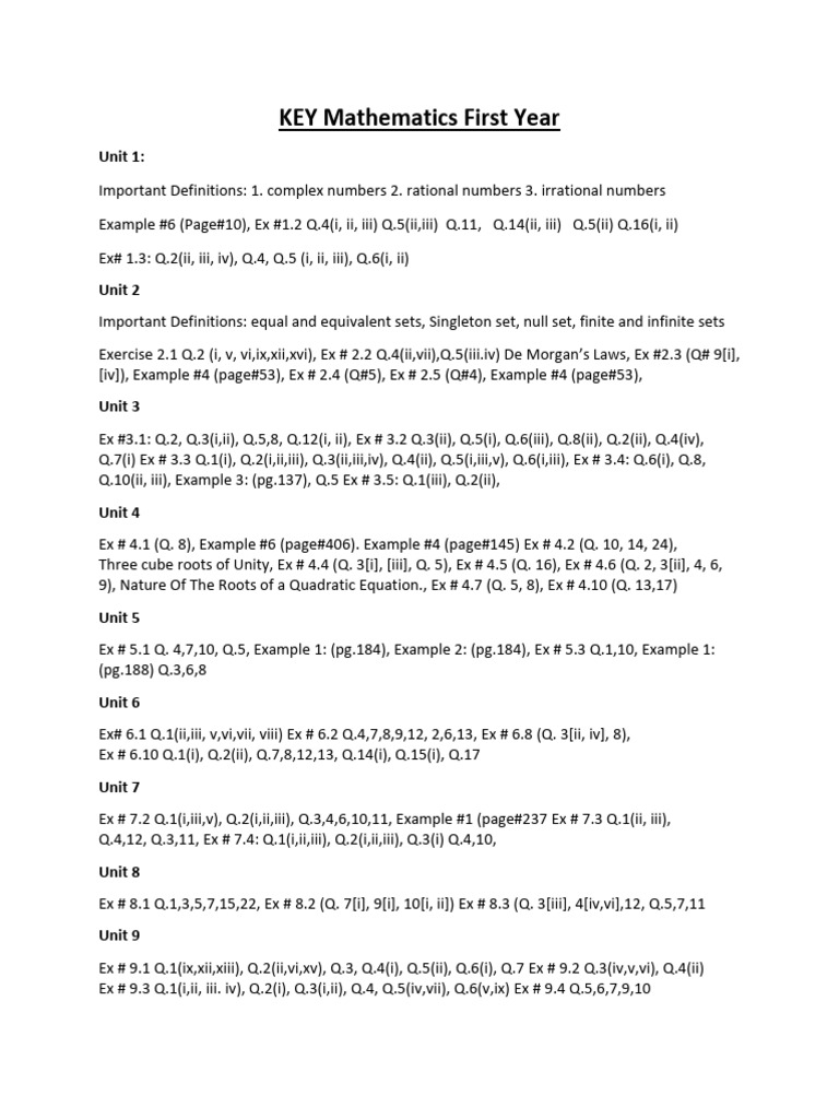 First Year Math Key Book PDF | PDF