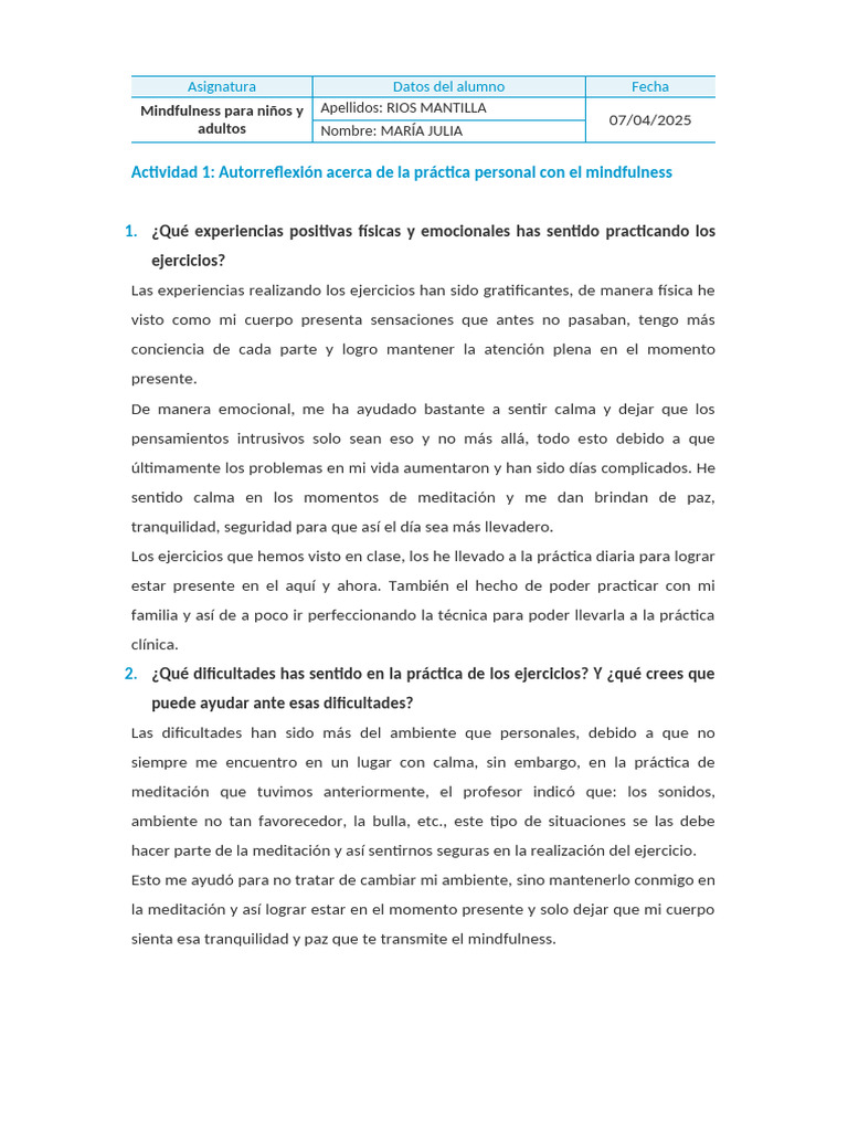 Actividad 1. Autorreflexión Acerca de La Práctica Personal Con El ...