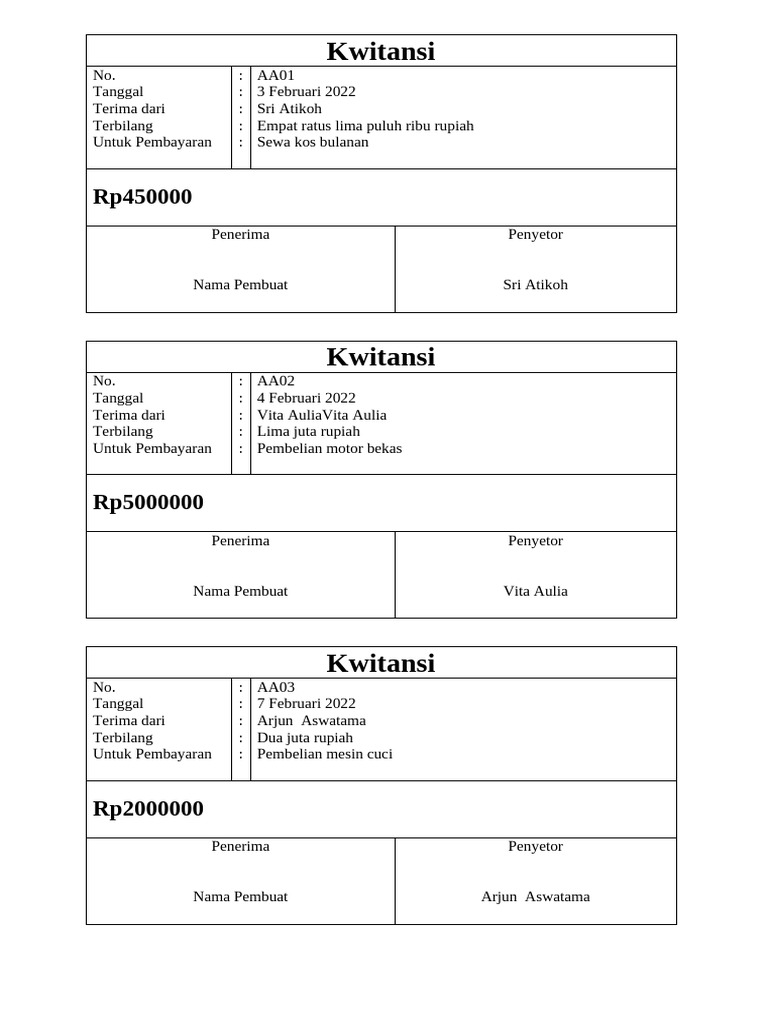 Kwitansi TAMPLATE | PDF