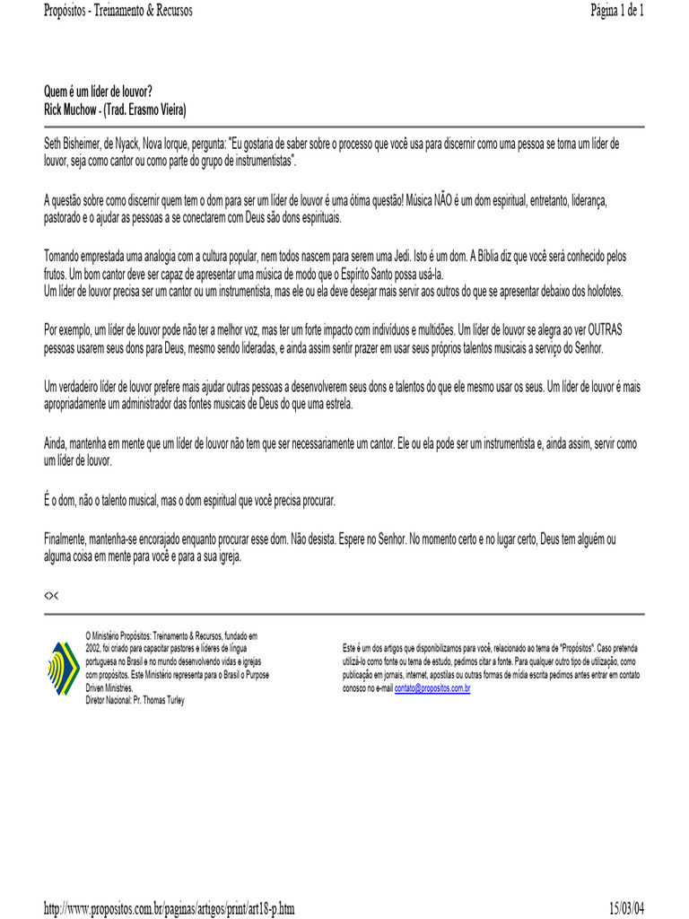 Quem é Um Líder de Louvor_Rick Muchow | PDF | Presente espiritual | Deus