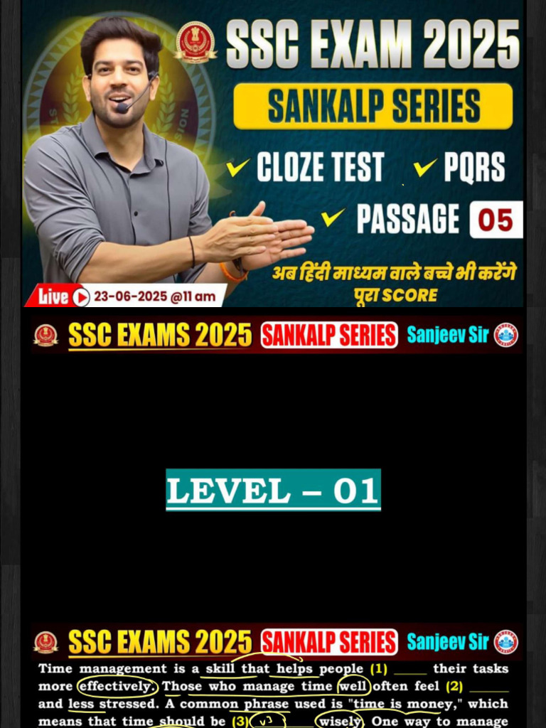 Class - 05 Sankalp Series (Cloze Test) | PDF
