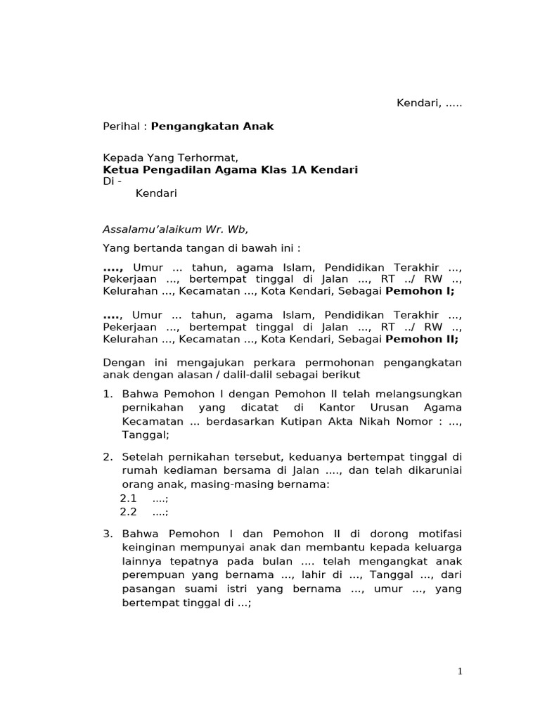 Format Drafting Pengangkatan Anak | PDF