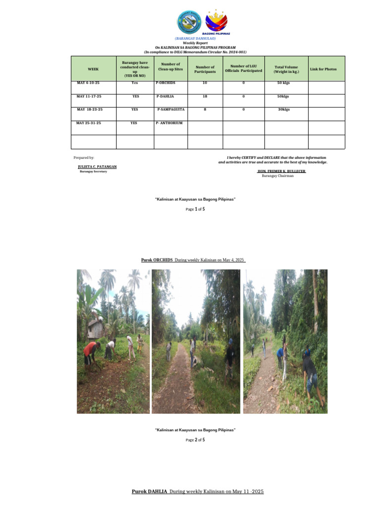 KALINISAN Weekly Report(1) | PDF | Philippines