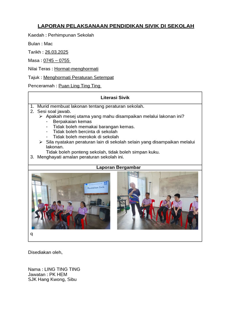 Laporan Pelaksanaan Pendidikan Sivik Di Sekolah 1 | PDF
