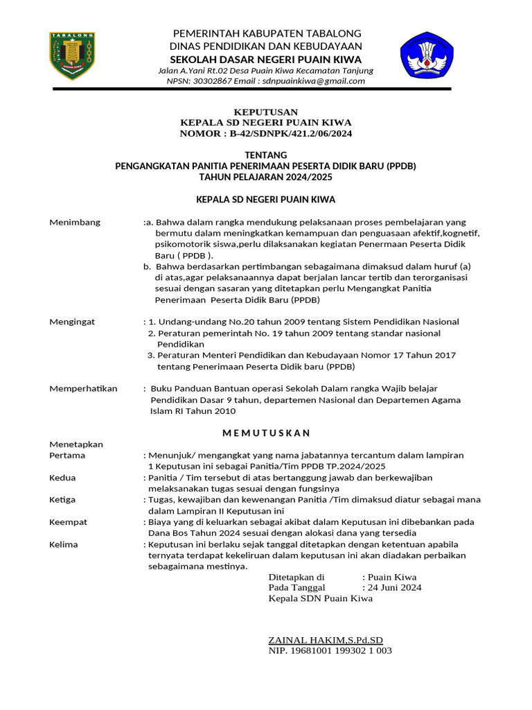 SK PPDB Tahun 2024-2025 | PDF