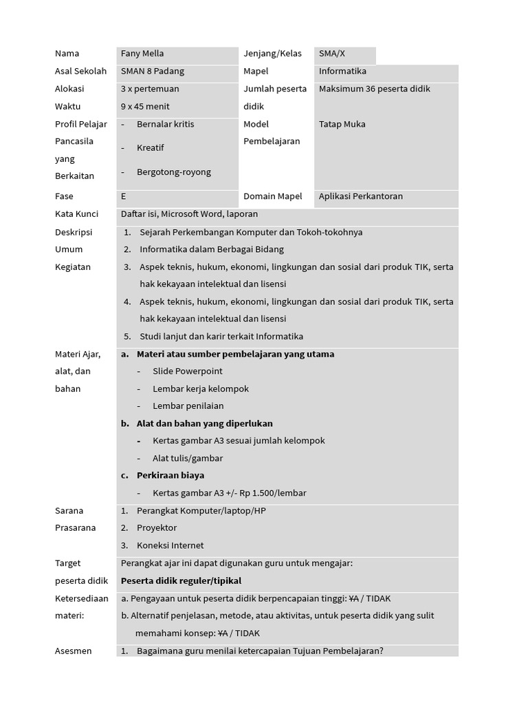 Modul Ajar Daftar Isi | PDF