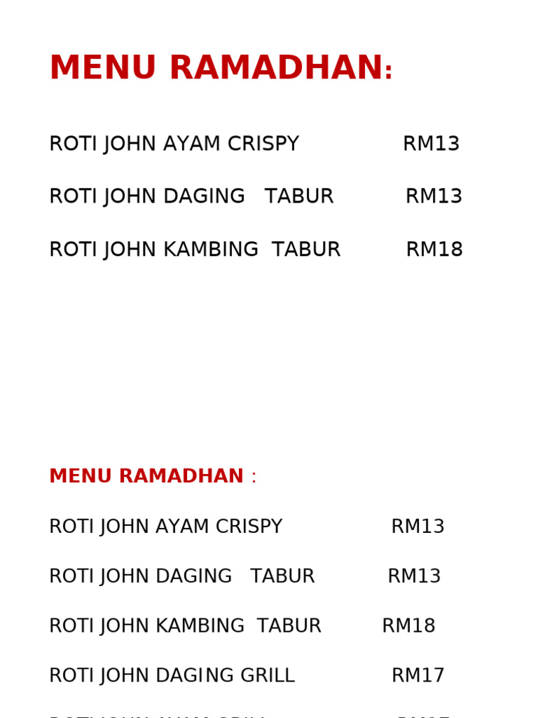 Menu Ramadhan | PDF