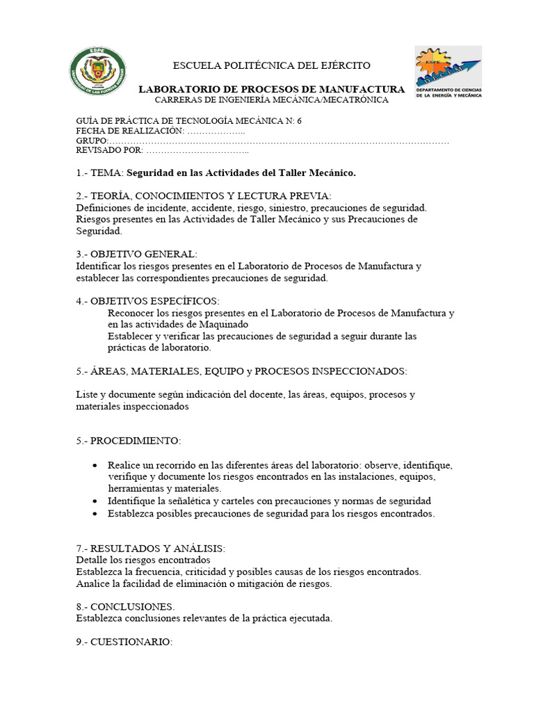 Guías de Práctica n6 Riesgos Maq | PDF