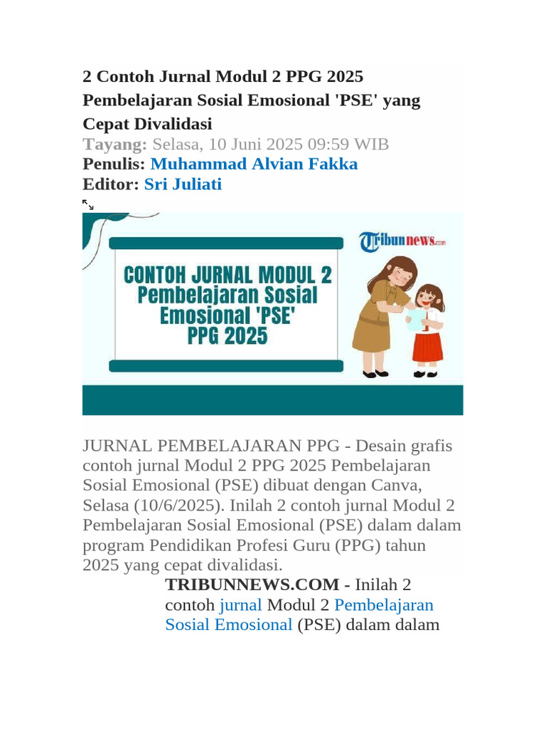 Contoh Jurnal PPG 2025: PSE | PDF