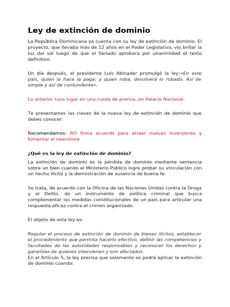 Ley de Extinción de Dominio RD | PDF | Propiedad | Crímenes