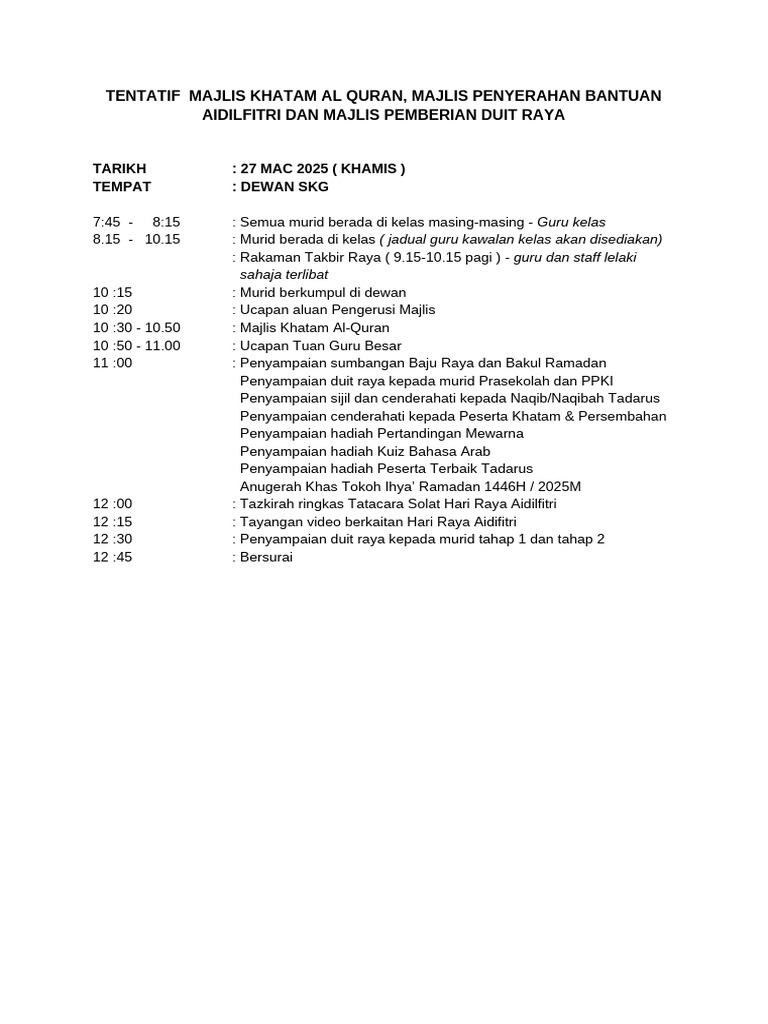 Tentatif Majlis Khatam Al Quran | PDF