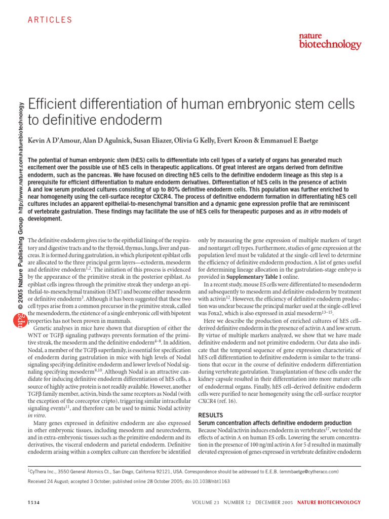 Efficient Differentiation of Human Embryonic Stem Cells To Definitive ...