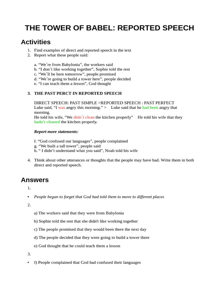 Reported Speech in the Tower of Babel | PDF