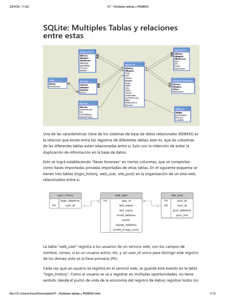 07 - Multiples Tablas y RDBMS | PDF | Base de datos relacional | Bases de datos